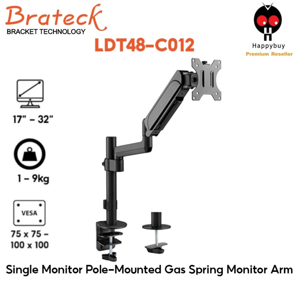Brateck Bracket 17"-32" Single Monitor Pole Mounted Gas Spring Arm ...