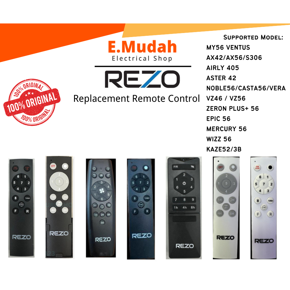 REZO Ceiling Fan Remote Control MY56/AX42/AX56/S306/ASTER42/VZ46/VZ56 ...