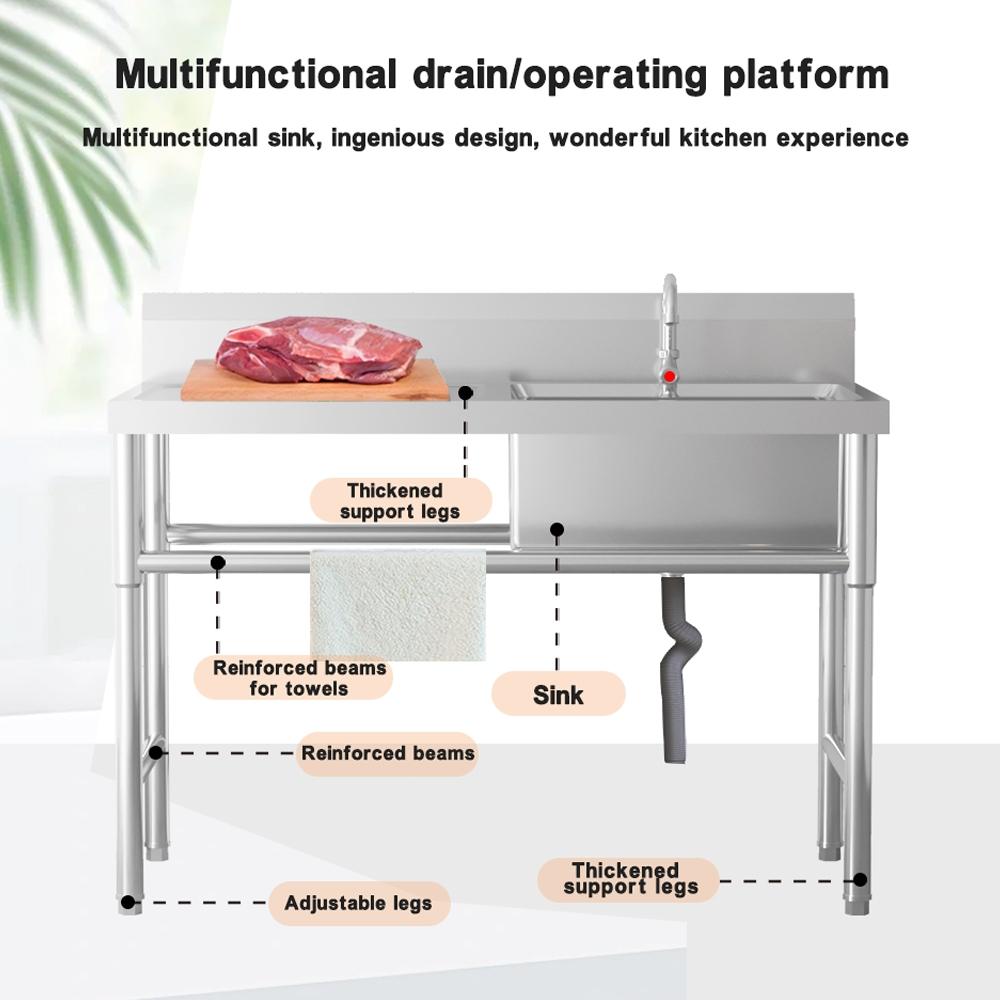 Stainless Steel Single / Double Bowl Sink With Platform Handmade ...