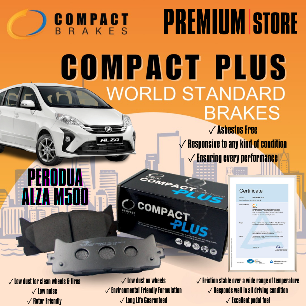PERODUA ALZA M500 2009-2013 - COMPACT PLUS HIGH TEMP BRAKE PAD 100% ...