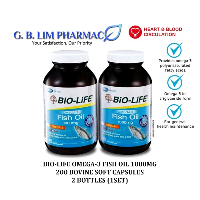 (EXP:13-SEP-2026) Bio-Life Omega-3 Fish Oil 1000MG 200 CAPSULES X 2 ...