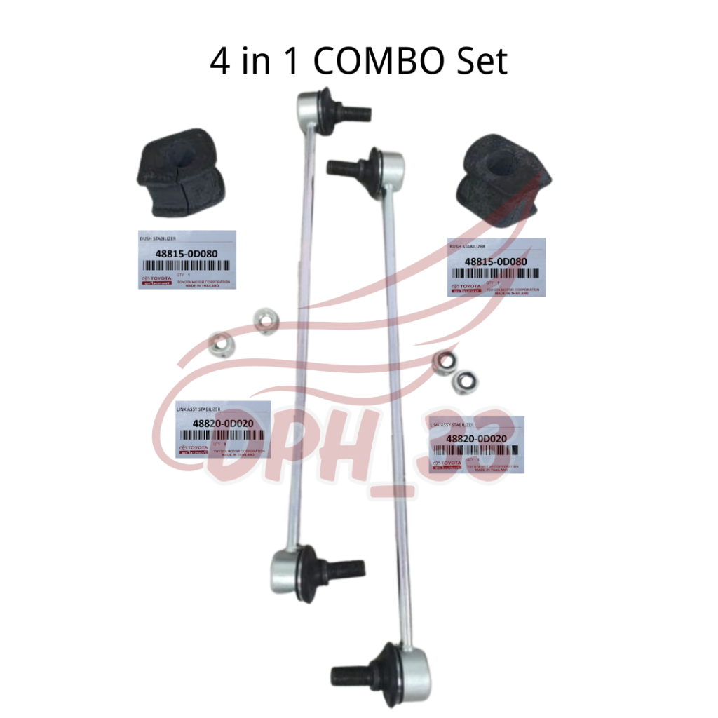 [4 IN 1 COMBO SET] Toyota Thailand Front Stabilizer Link / Bush - Toyota Vios NCP93 / Prius C ...