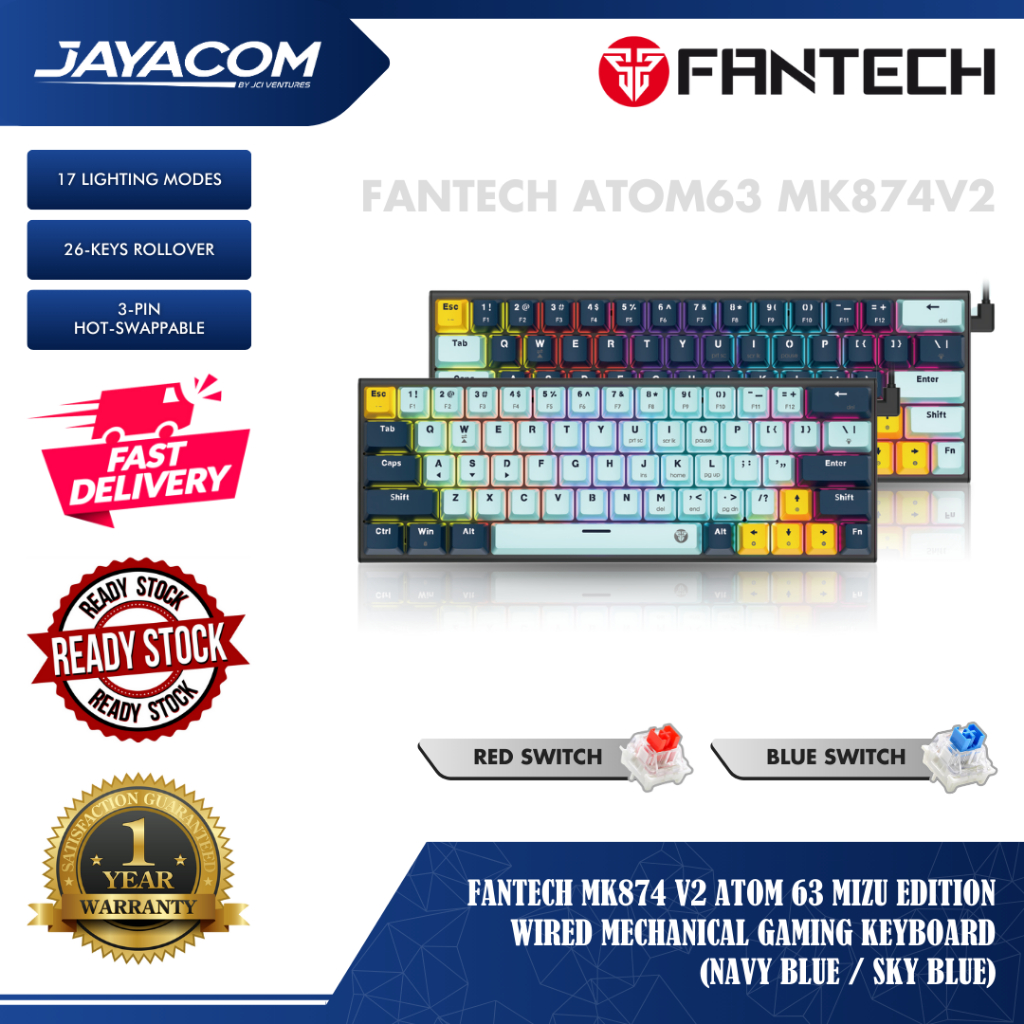 Fantech MK874 V2 Atom 63 Mizu Edition Wired Mechanical Gaming Keyboard ...