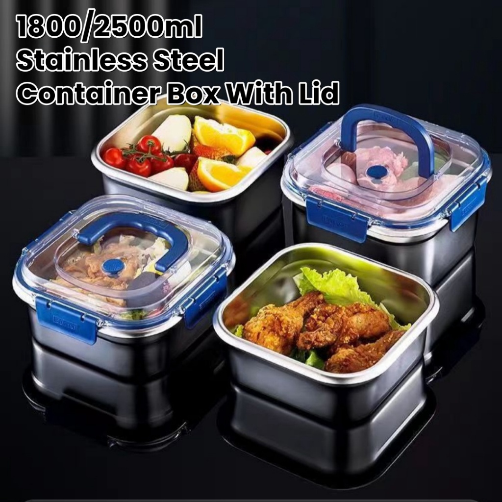 1800/2500ml Stainless Steel Container Box With Lid Food Storage Box ...