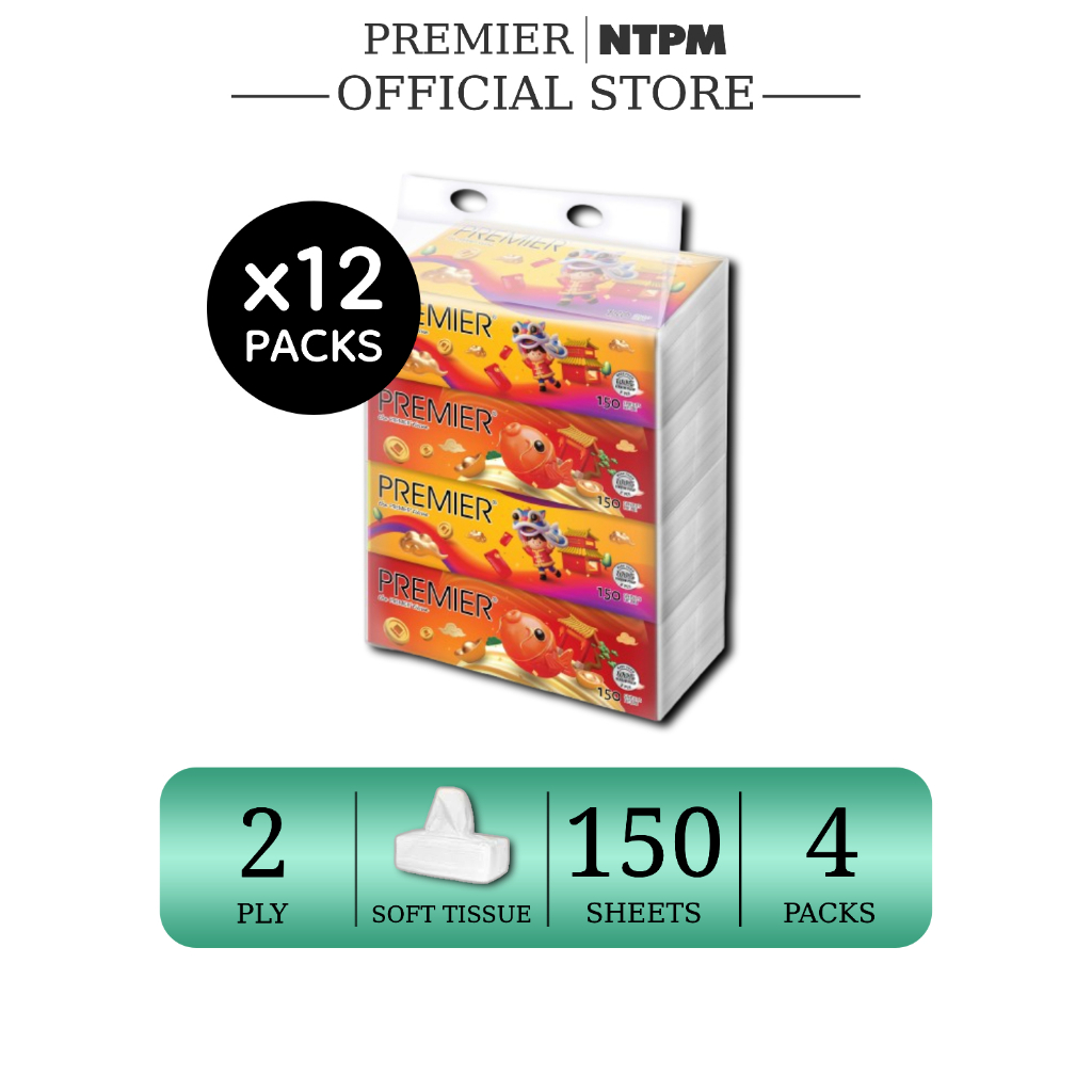 Premier CNY Soft Pack 2 PLY (150's x 4) x 12 Packs (Carton) | Shopee ...