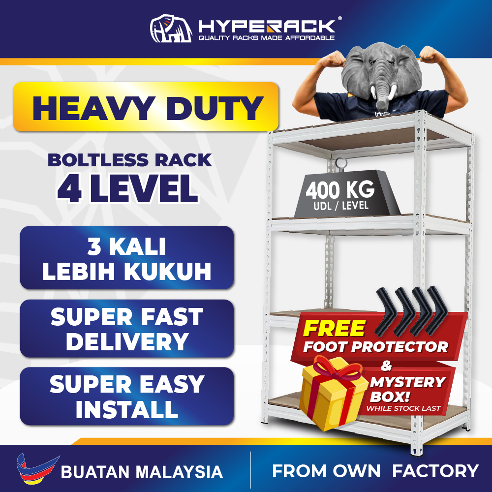 🐘[FREE SHIPPING] HYPERACK™️ Boltless Rack White 4 Levels Rak Besi ...