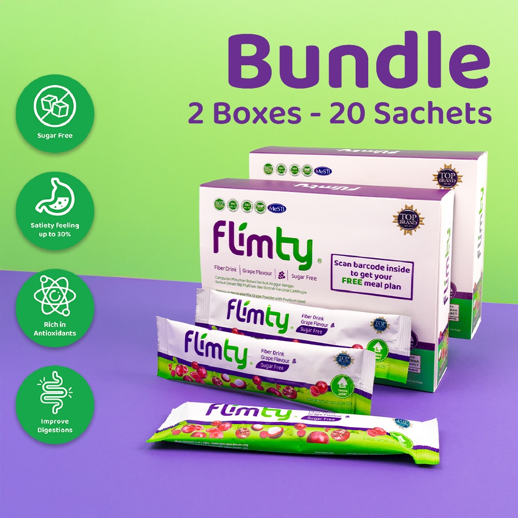 Flimty Fiber Detox Drink Grape (2 Box x 10 Sachets) | Halal, Sugar-Free ...