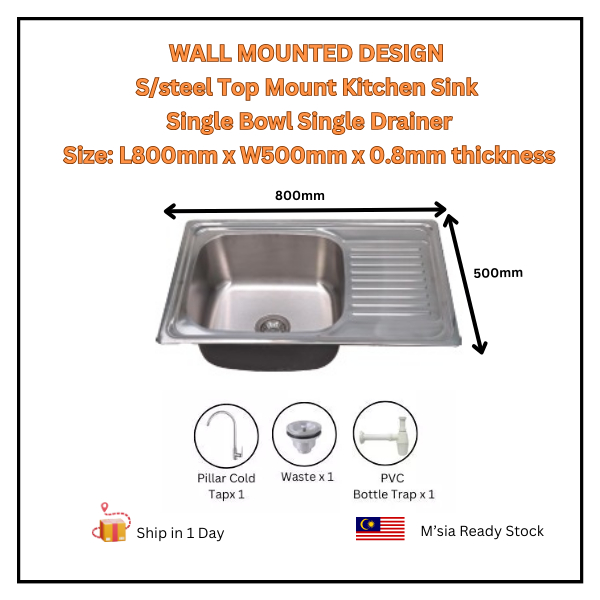 800mm Stainless Steel Kitchen Sink Top Mount Sink Single Bowl With ...