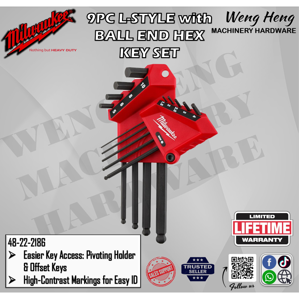 MILWAUKEE 9 KEY L-STYLE BALL END HEX KEY SET - 48-22-2186 | Shopee Malaysia