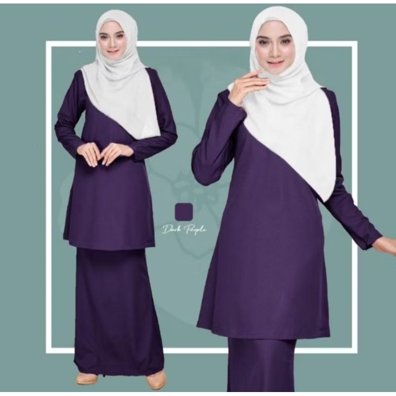 BAJU KURUNG MODERN PLAIN MUSLIMAH FASHION COMO CREPE DARK PURPLE ...