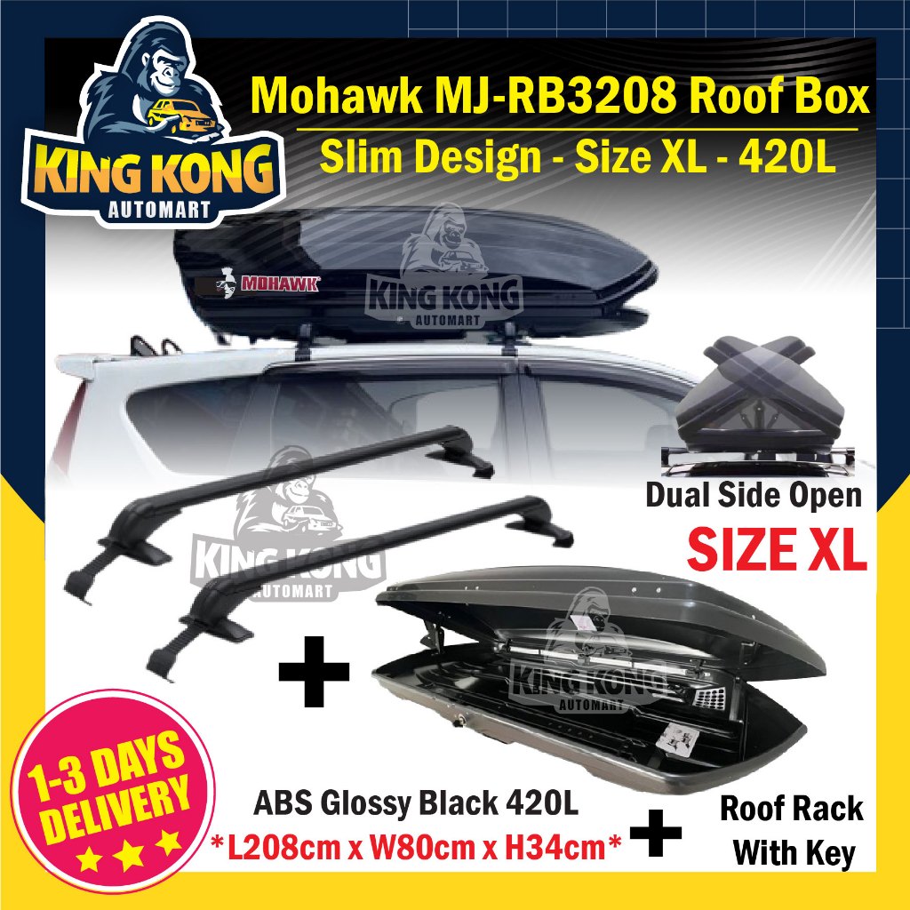 MOHAWK MJ-RB3208 ROOF BOX Slim Glossy Roof box With Roof Rack XL SIZE ...