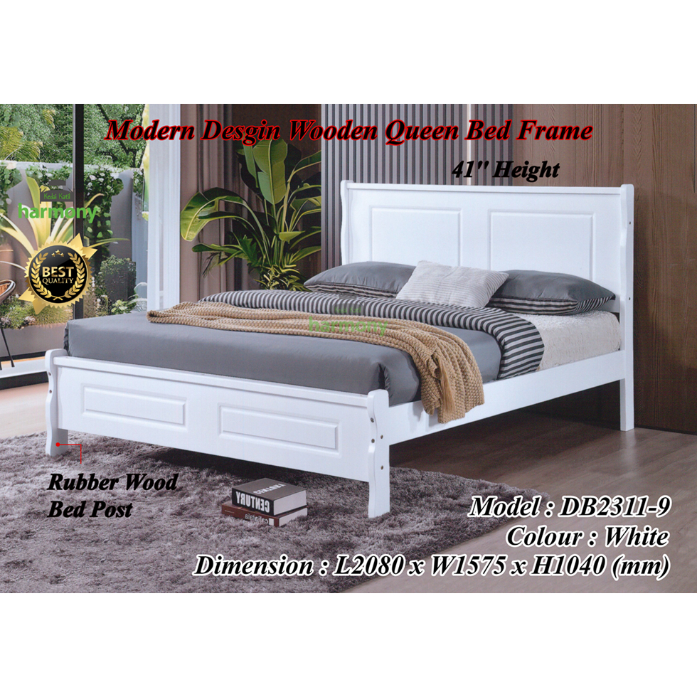 Harmony Ayumi Wooden Queen Bed Frame / Solid Wood Queen Bed / Katil ...