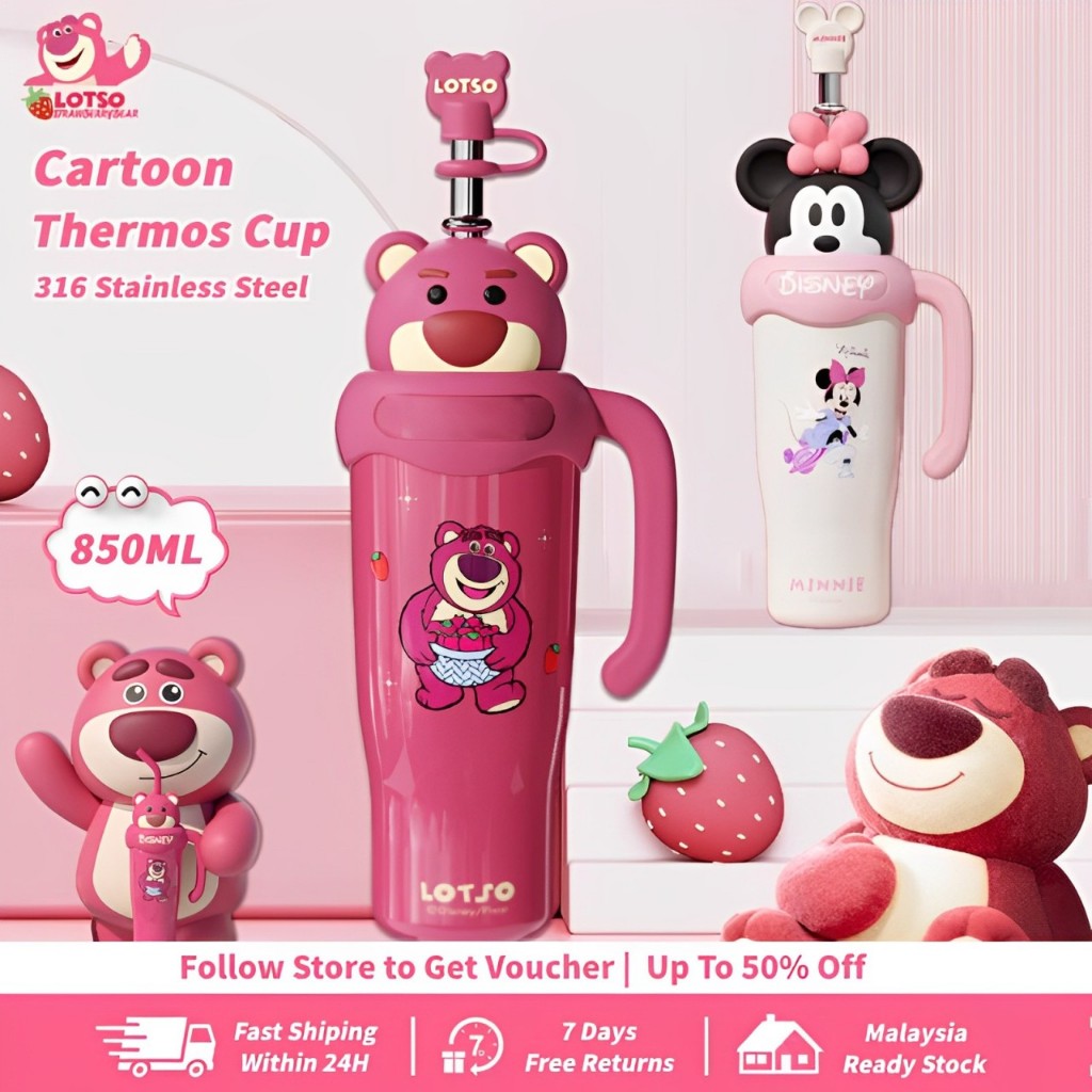 【48H Delivery】Cartoon Thermos Cup 850ml With Straw Lid Stainless Steel ...