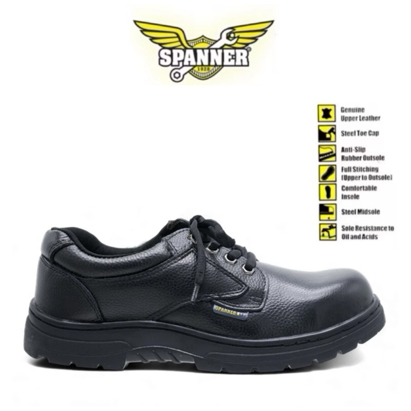 SPANNER Original Genuine Leather Men's Safety Shoes Toe Cap Mid Sole ...