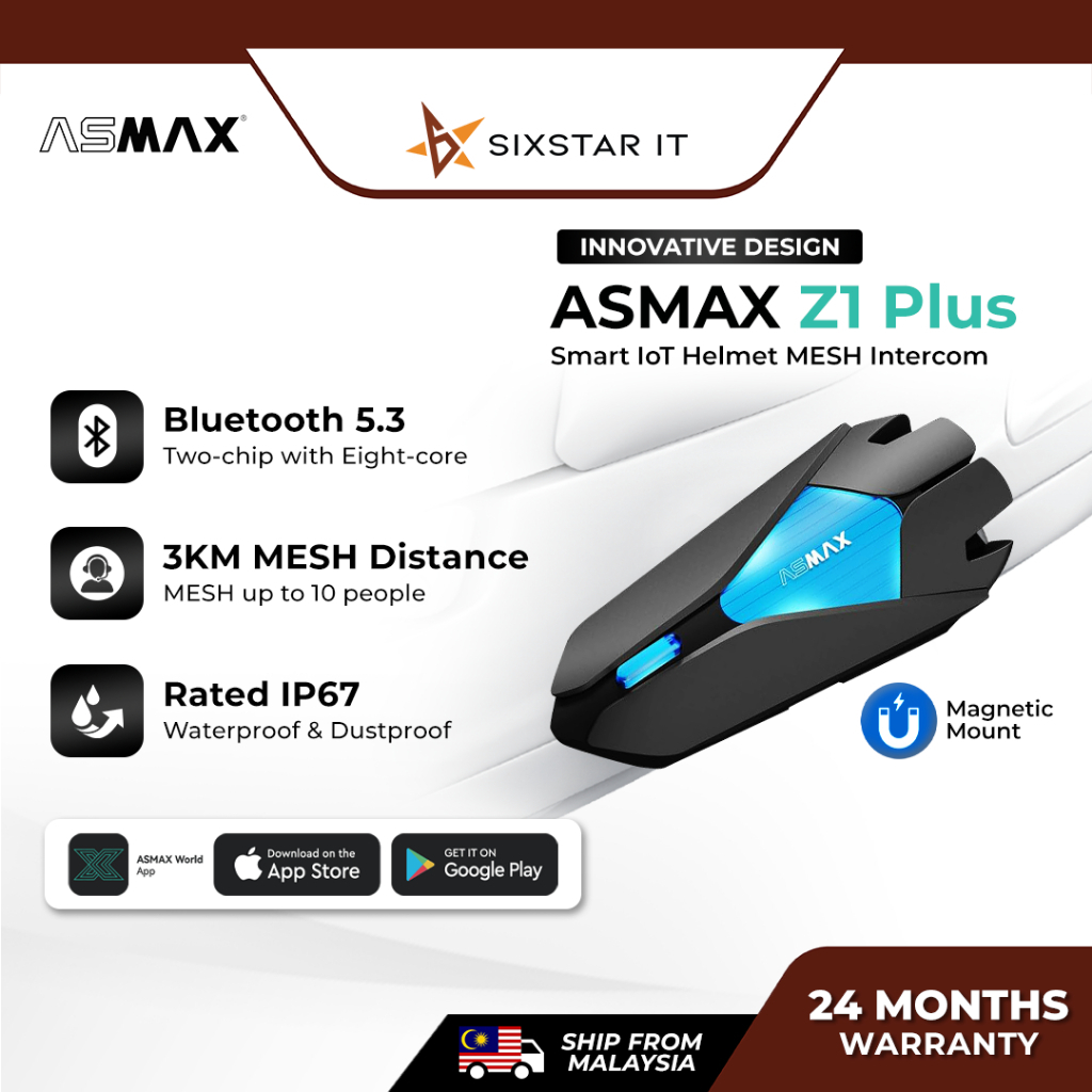ASMAX Z1 PLUS Motorcycle Helmet Mesh Intercom 10 Riders Headset Speaker ...
