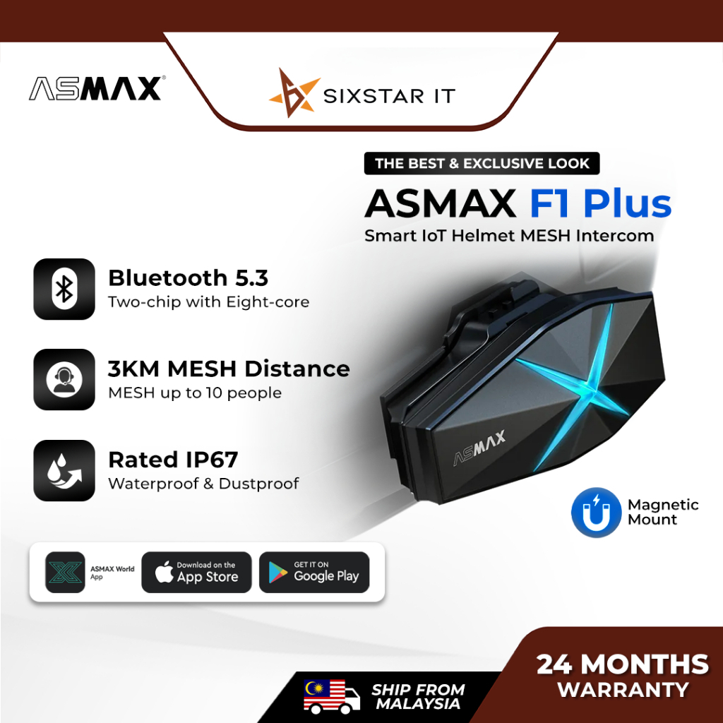 ASMAX F1 PLUS Motorcycle Helmet Mesh Intercom 10 Riders Headset Speaker ...