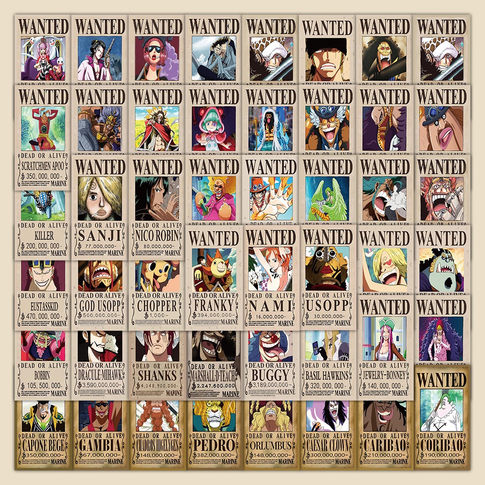 63pcs One Piece Anime Series Wanted One Piece Stickers | Shopee Malaysia