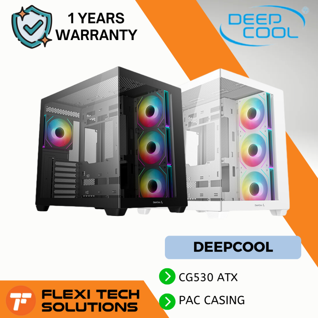 Flexi Tech Deepcool CG530 ATX Case w/4 ARGB Fans - Black & White ...