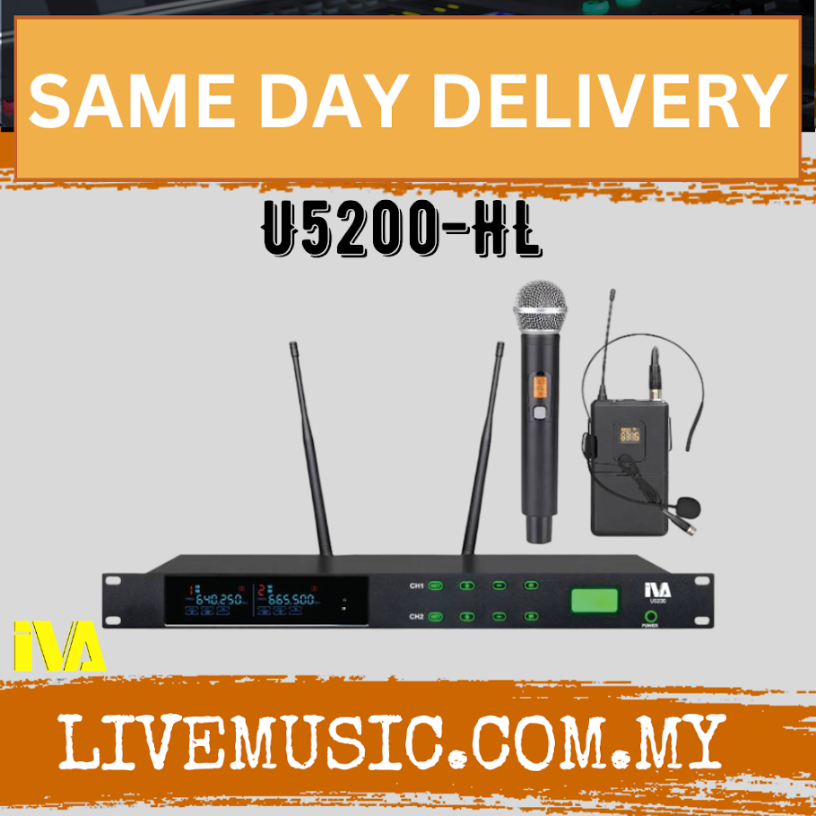 IVA U5200-HL UHF Wireless Microphone c/w 1 Unit Handheld Microphone and Headworn Microphone ...