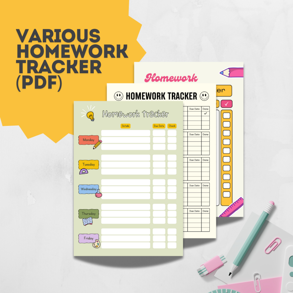 Various Printable Homework Tracker (PDF Download) | Shopee Malaysia