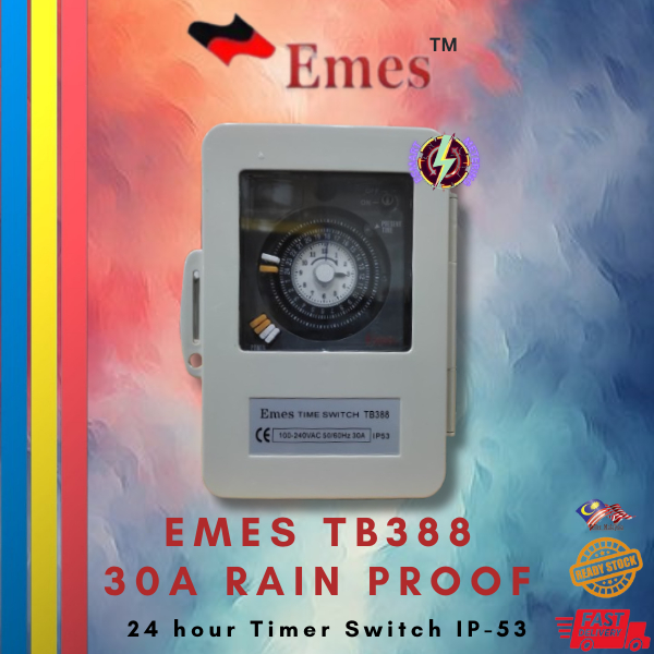 Emes TB388-RP 30A RAIN PROOF 24 hour Timer Switch IP-53 [Ready Stock ...