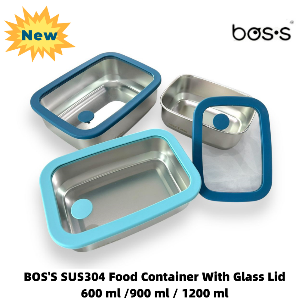 {NEW ARRIVAL} BOS'S SUS304 Food Container With Glass Lid 600 ml / 900 ...