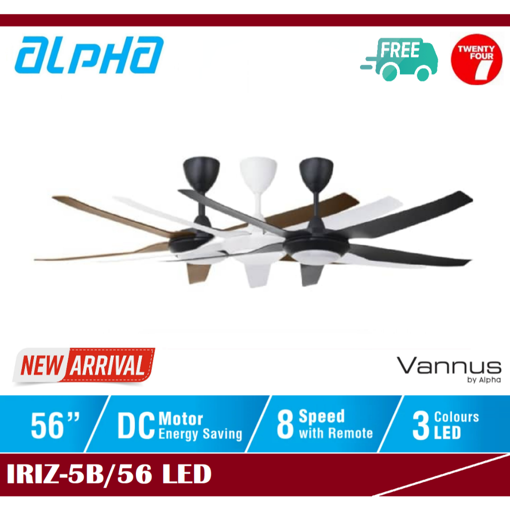 ALPHA Vannus - IRIZ LED 5B 56 Inch DC Motor Ceiling Fan with 5 Blades ...