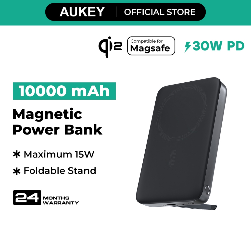 Aukey PB-MS06 MagFusion 10000mAh 30W Qi2 Magnetic Wireless Charging Power Bank | Shopee Malaysia