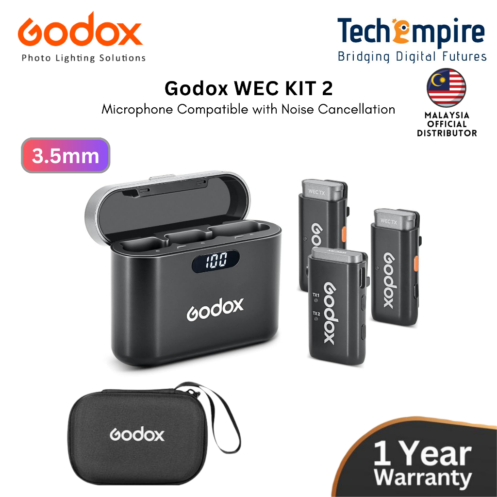 GODOX WEC kit2 Wireless Lavalier Microphone, 8H Battery Life, Dual ...