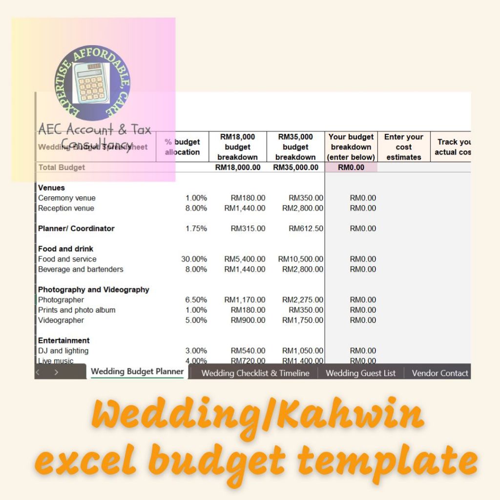 Wedding/Kahwin/Akad Nikah Google Sheets or Excel (OWN DOWNLOAD) Budget ...