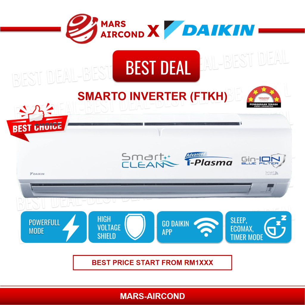 DAIKIN Smarto Premium Inverter Air Conditioner FTKH R32 1HP, 1.5HP, 2HP ...