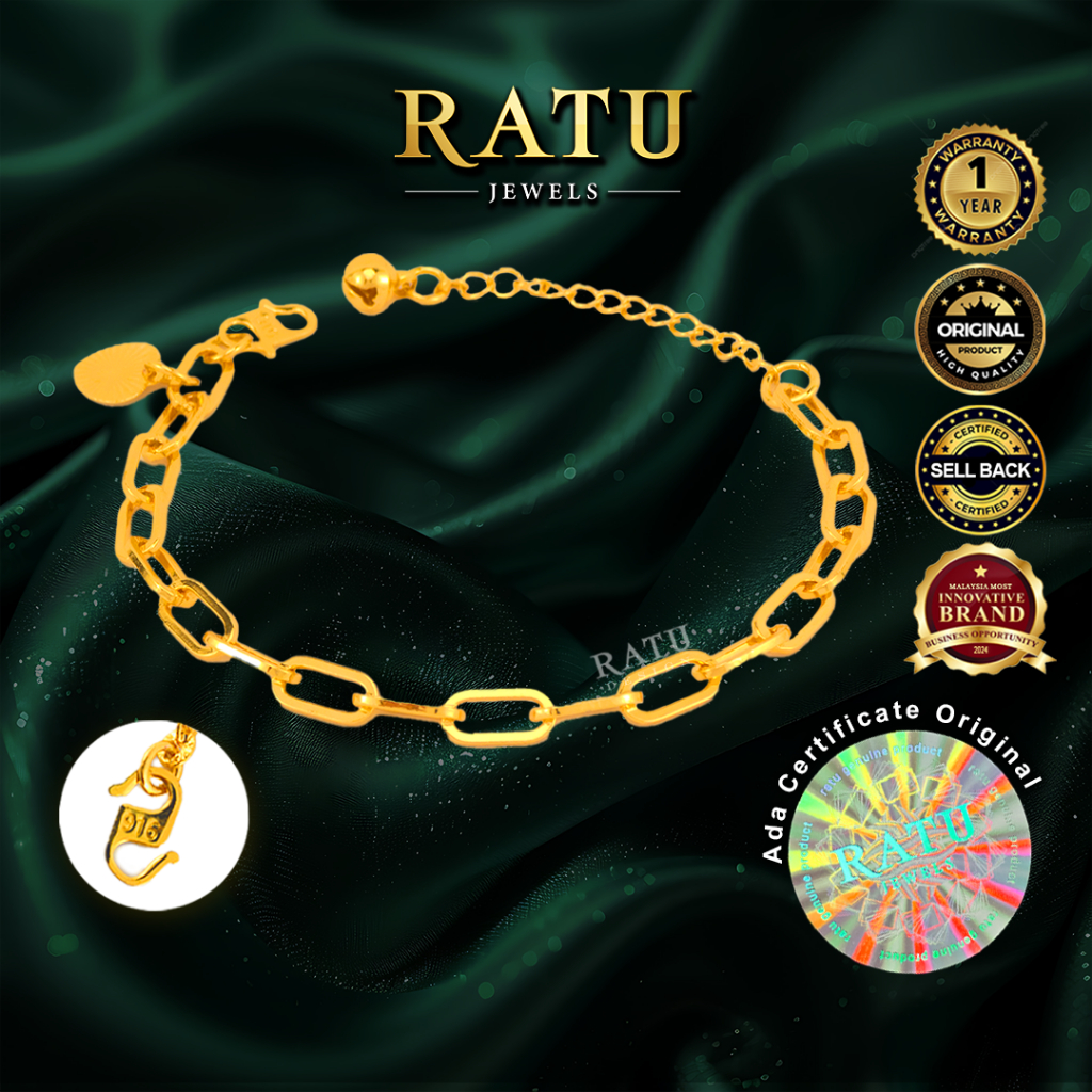 Rantai Tangan (5.40g) Emas RATU Paper Clip 16cm+4cm Adjustable Daily ...