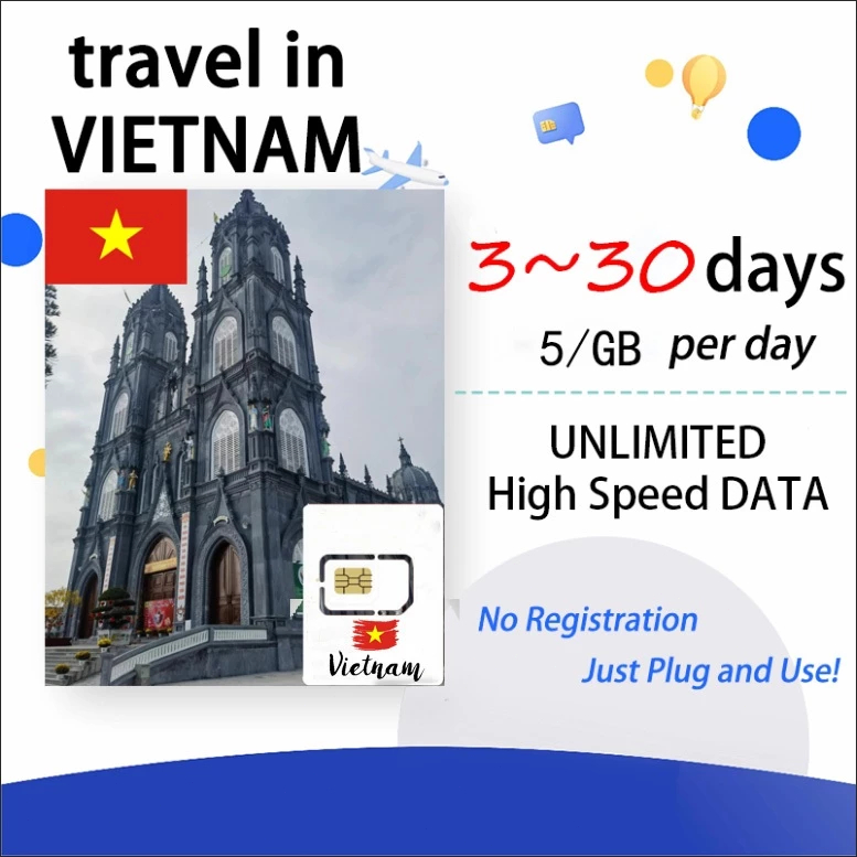 VIETNAM Travel Sim Card 3~30days【Daily 5GB HIGH SPEED】Unlimited Travel ...