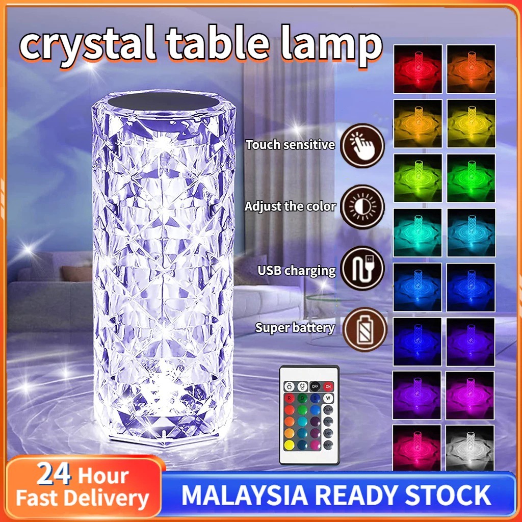 Diamond Light Bedroom 16 Colour Type C charging Light LED Crystal Lampu ...