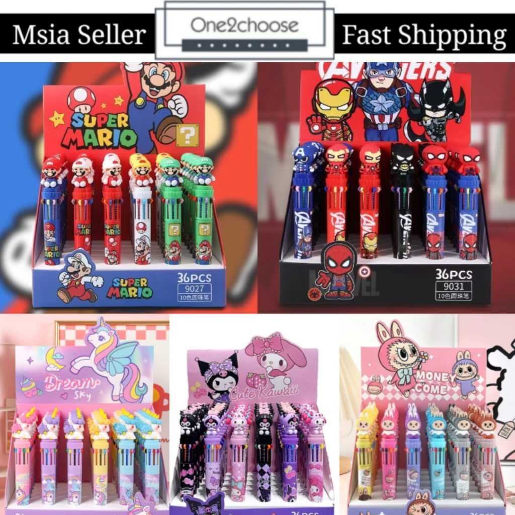 10 Colours BallPoint Pen Cartoon Ball Point Pen 0.7mm Stationery ...