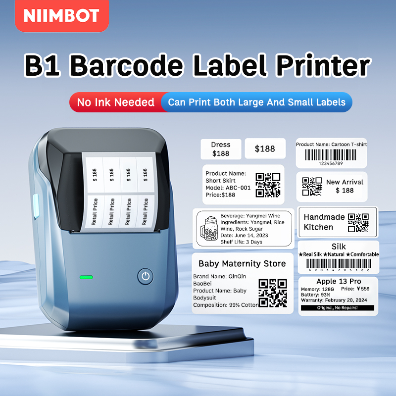 NIIMBOT B1 Bluetooth Label Printer Portable Handheld Thermal Printer Barcode QR Code Sticker ...