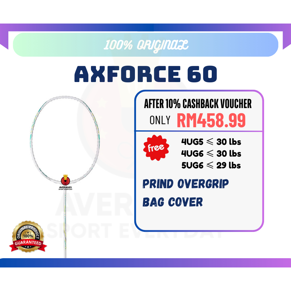 【READY STOCK】100% Original Axforce 60 Badminton Unstrung Racket 雷霆60 ...