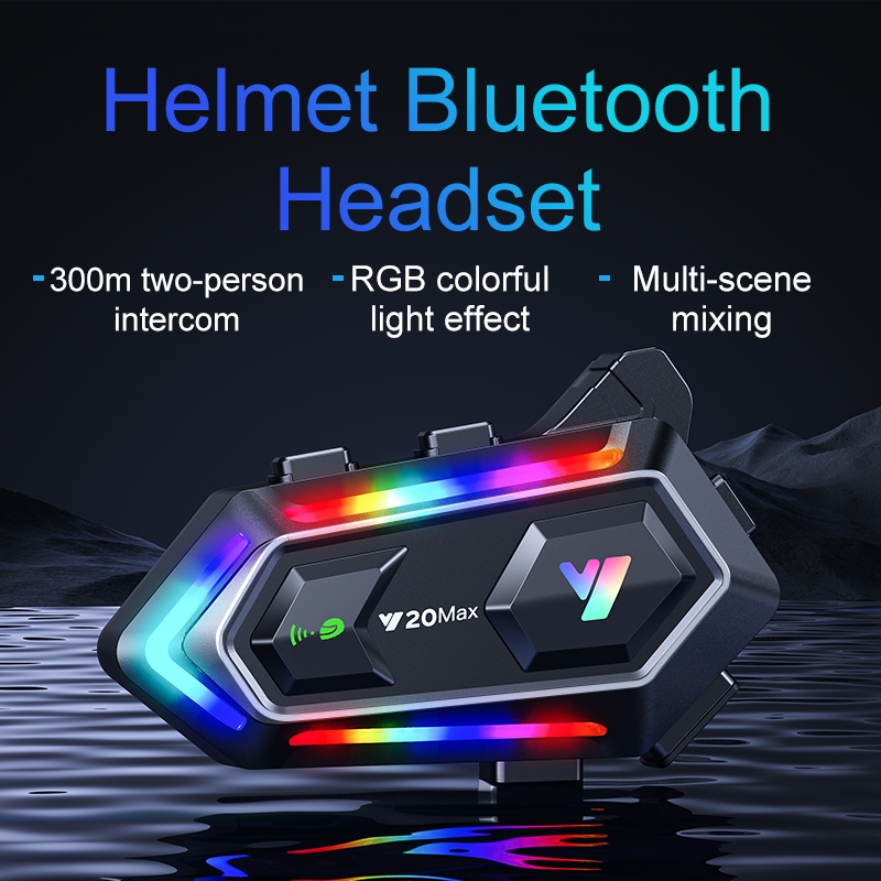 Y20 Max Motorcycle Helmet Intercom Headset Bluetooth Earphone RGB ...