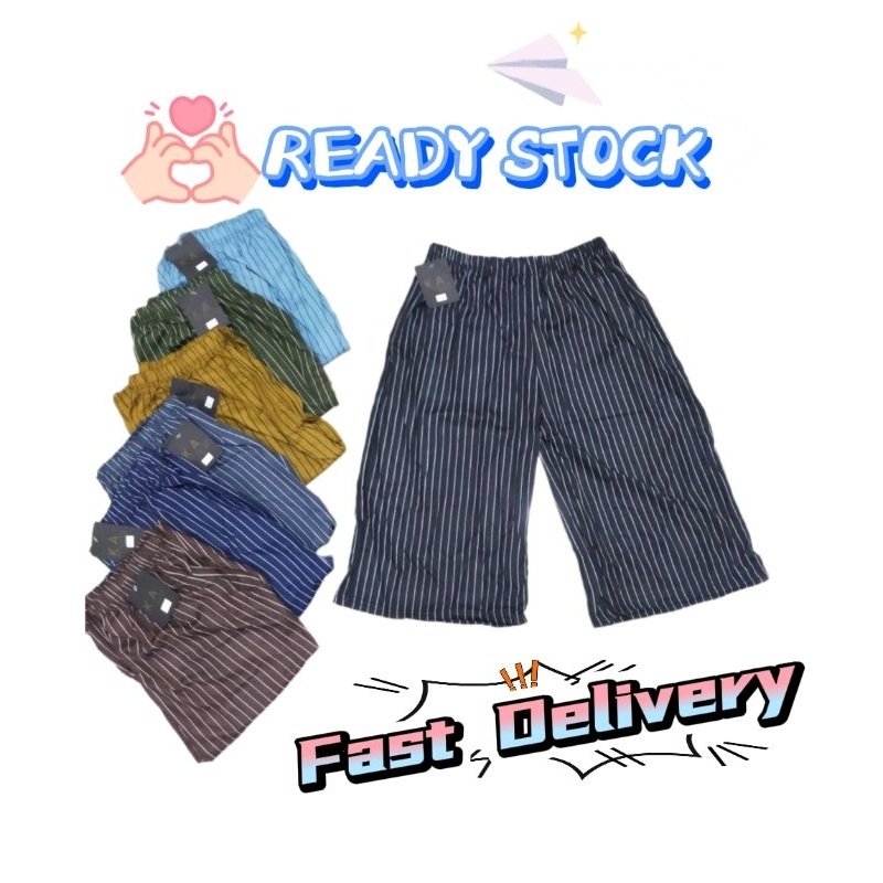 Seluar 3 Suku Wanita Elastik kaki Kembang Corak Jalur / LADY Casual ...