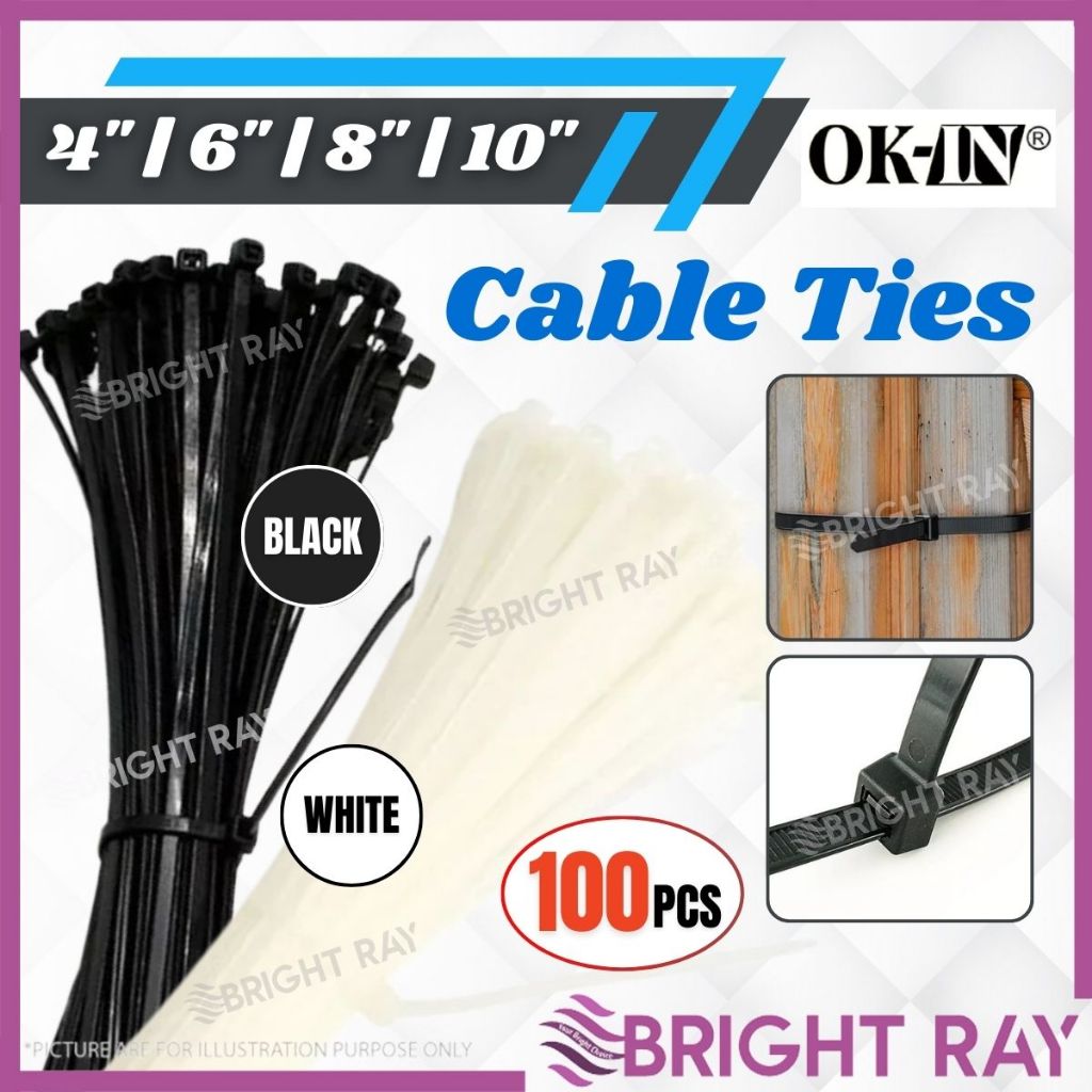 OK-IN 100PCS Multipurpose Nylon Cable Tie Cable Management Wayar Cable ...