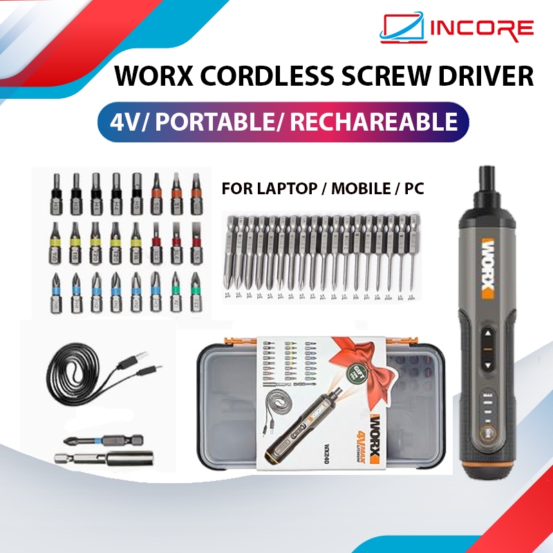 WORX WX240 Cordless ScrewDriver Rechargeable Type-C Screw Driver Laptop Repair Tools 4V | Shopee ...