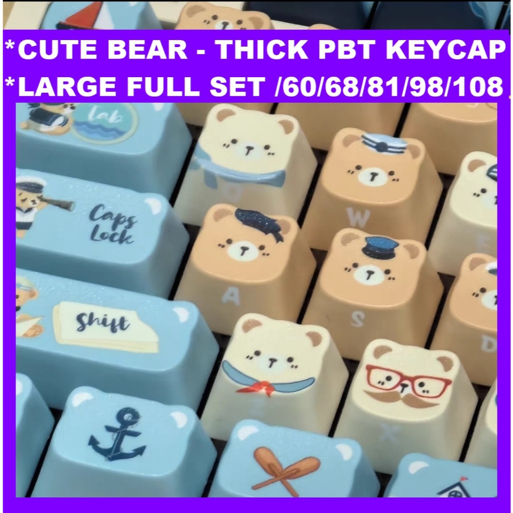 CUTE BEAR PDA KEYCAP THICK PBT DYE SUB - LARGE FULL SET | Shopee Malaysia