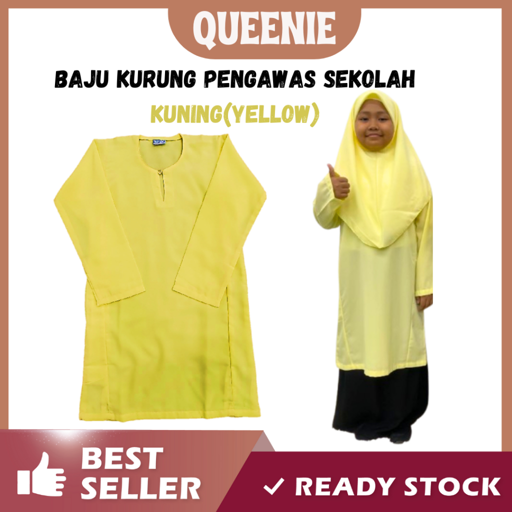 Baju Kurung Pengawas Sekolah Kuning Kain Licin Ventino Size 28-44 ...