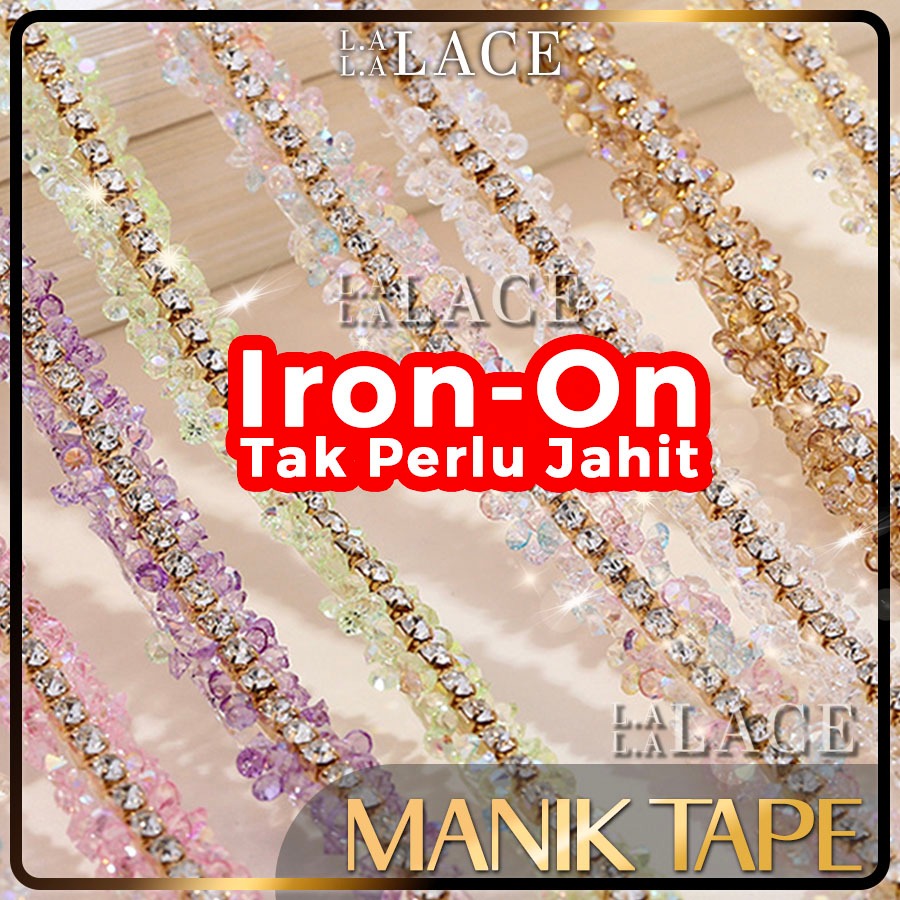 IRON ON Batu Manik Tape MINICHAN Self Adhesive Hotfix Crystal Hot Fix Gold Black Purple Border ...