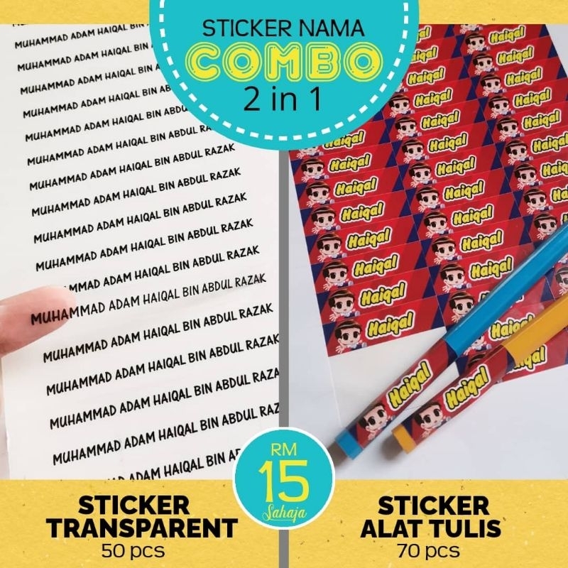 STICKER NAMA COMBO 2IN1 (TRANSPARENT + COLOUR) | Shopee Malaysia