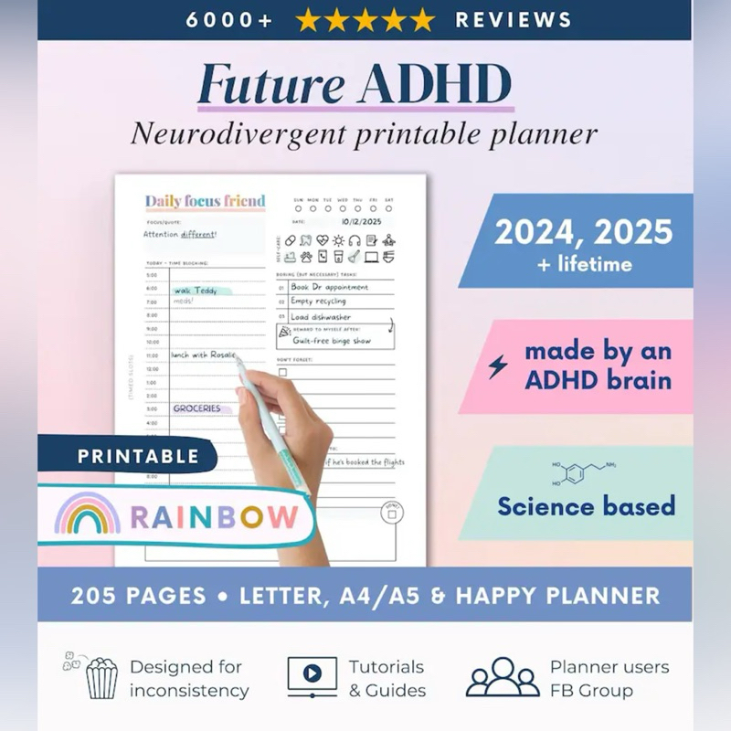 ADHD Planner Printable:Science-Based Adult ADHD Workbook with Daily ...