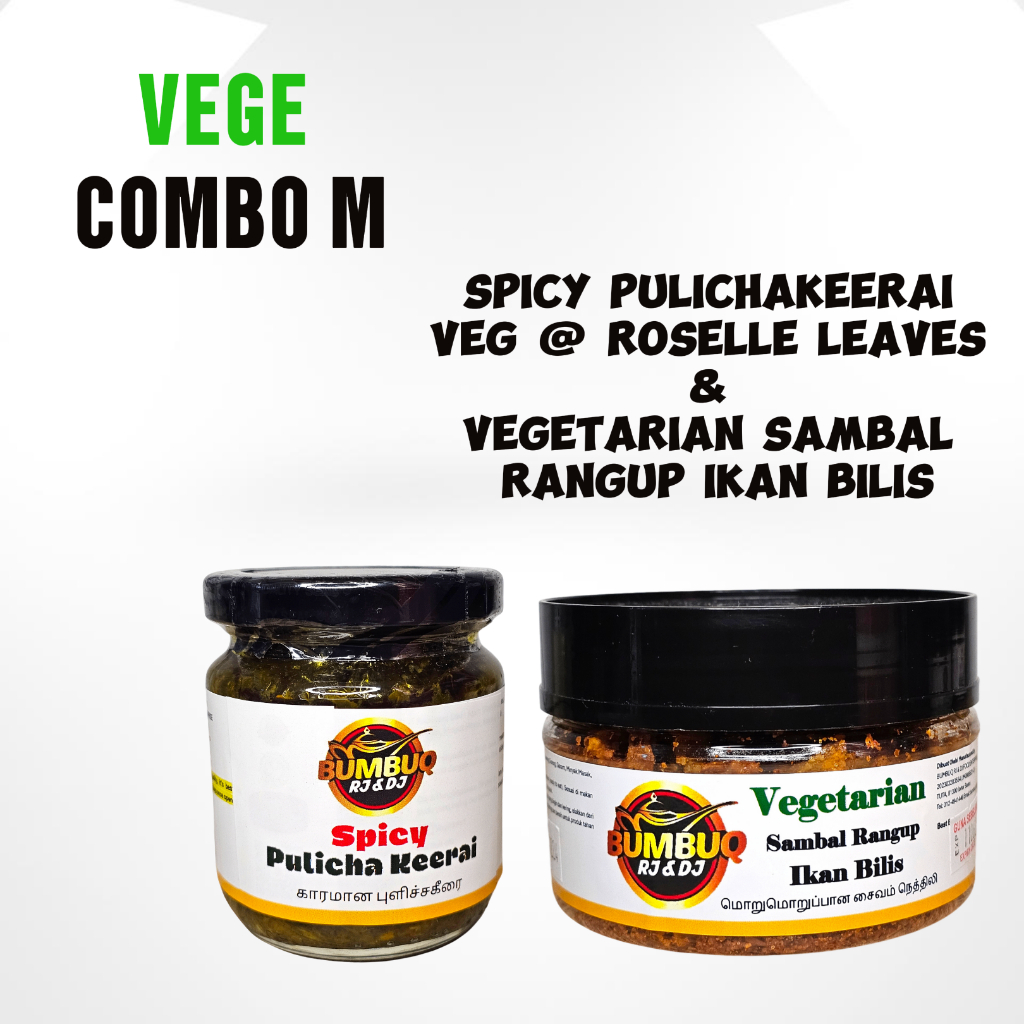 Vege Combo M: Spicy Pulichakeerai Veg & Vegetarian Sambal Rangup Ikan ...