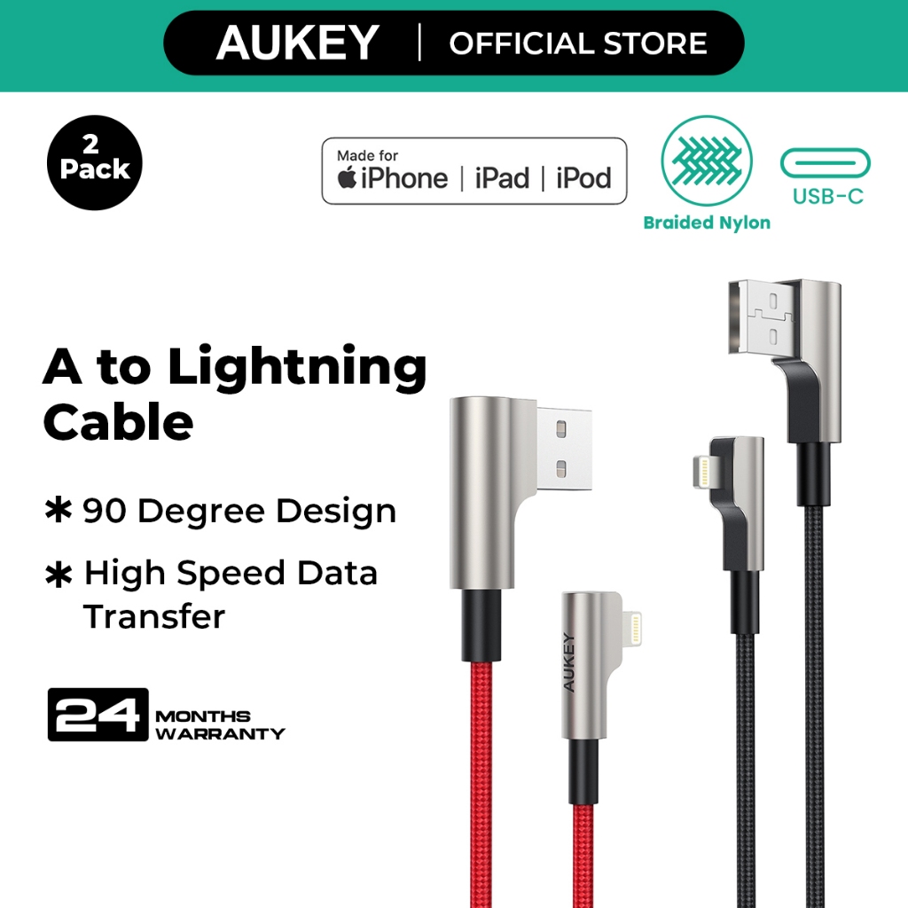 AUKEY CB-AL01 / CB-AL04 L Shape USB A to Lightning MFI Certified Data ...