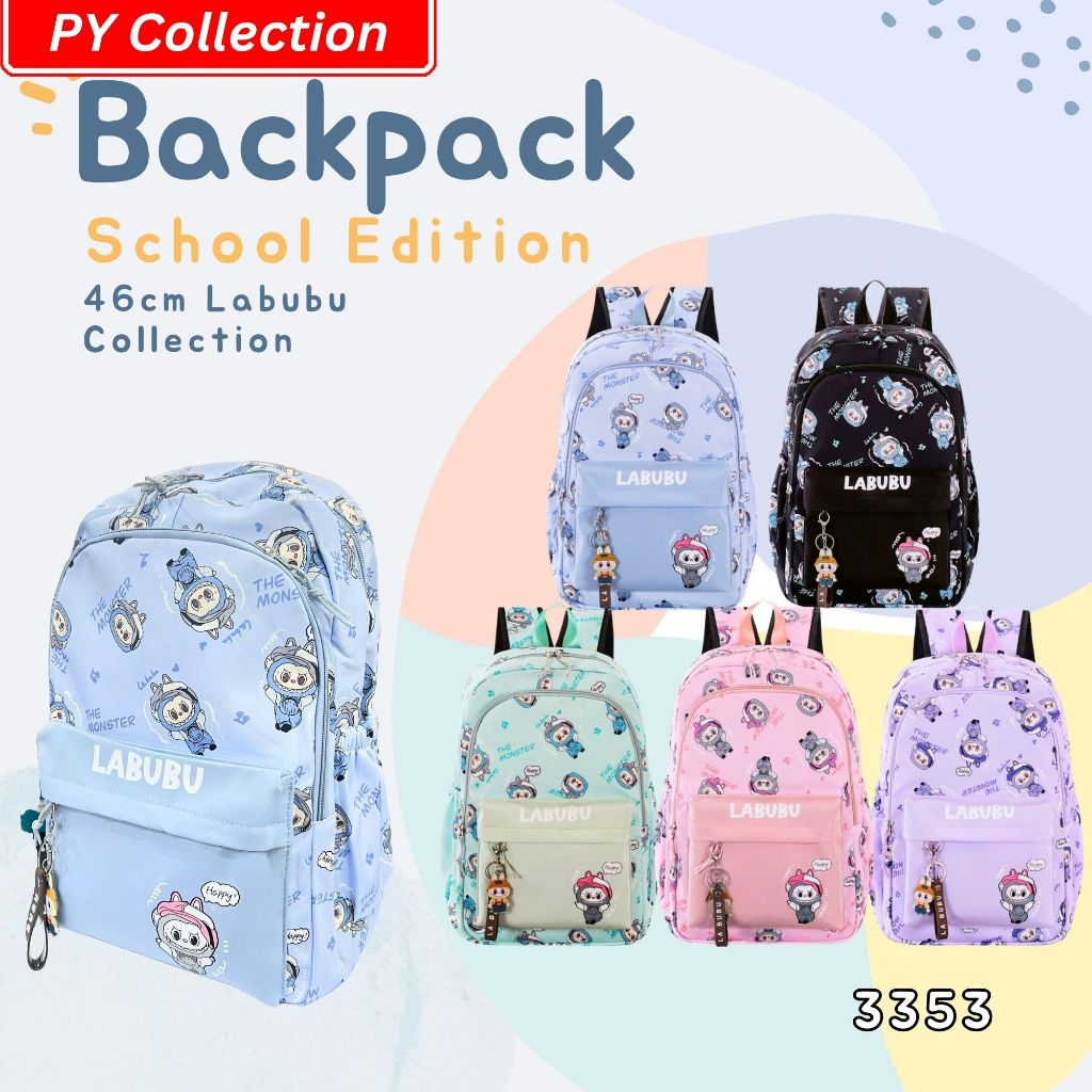 3353 / 46CM LABUBU DESIGN Korea Backpack High Quality Beg Sekolah ...