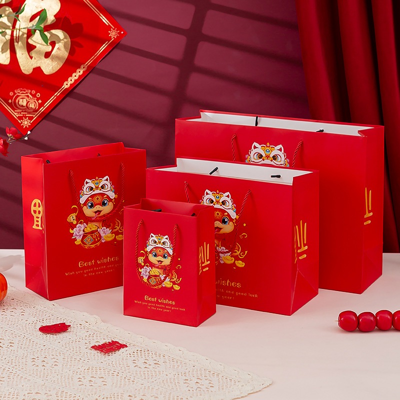 Chinese New Year Gift Bag Ready Stock, Snake Year Paper Bag, Goodie ...